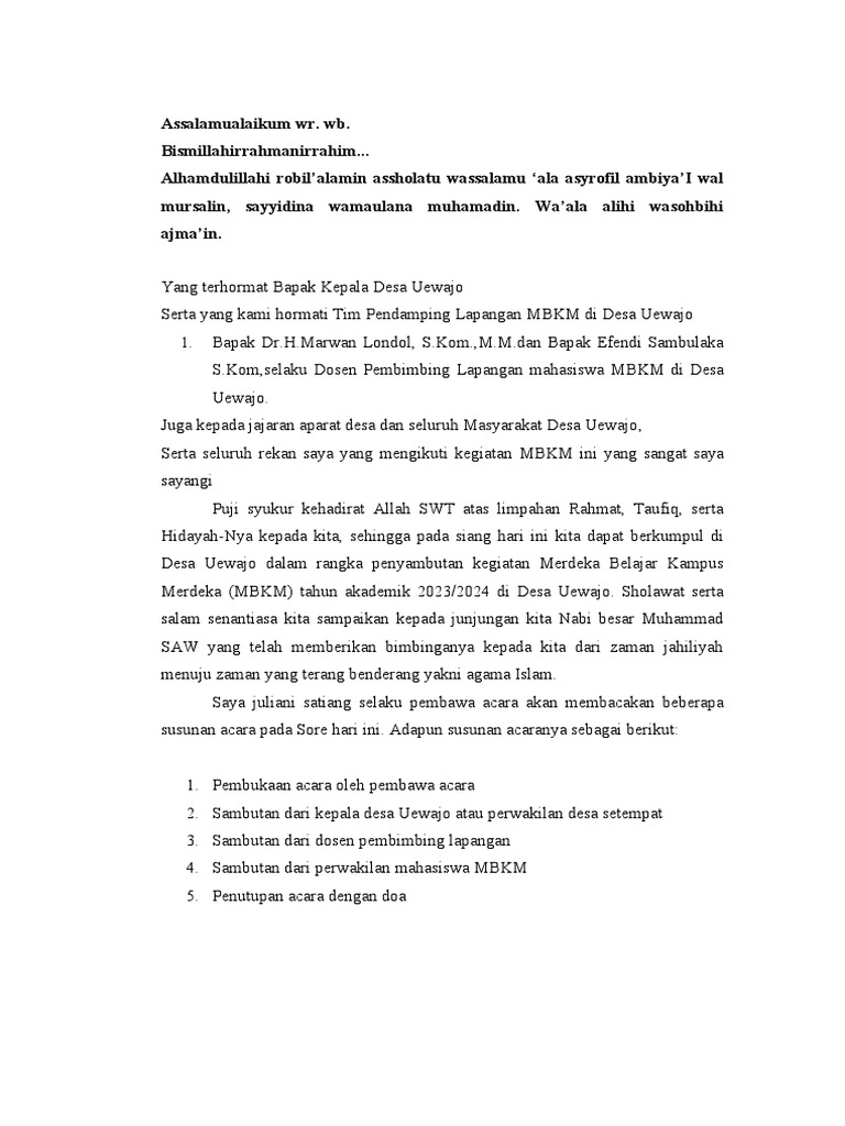 Contoh Teks MC Opening KKN | PDF