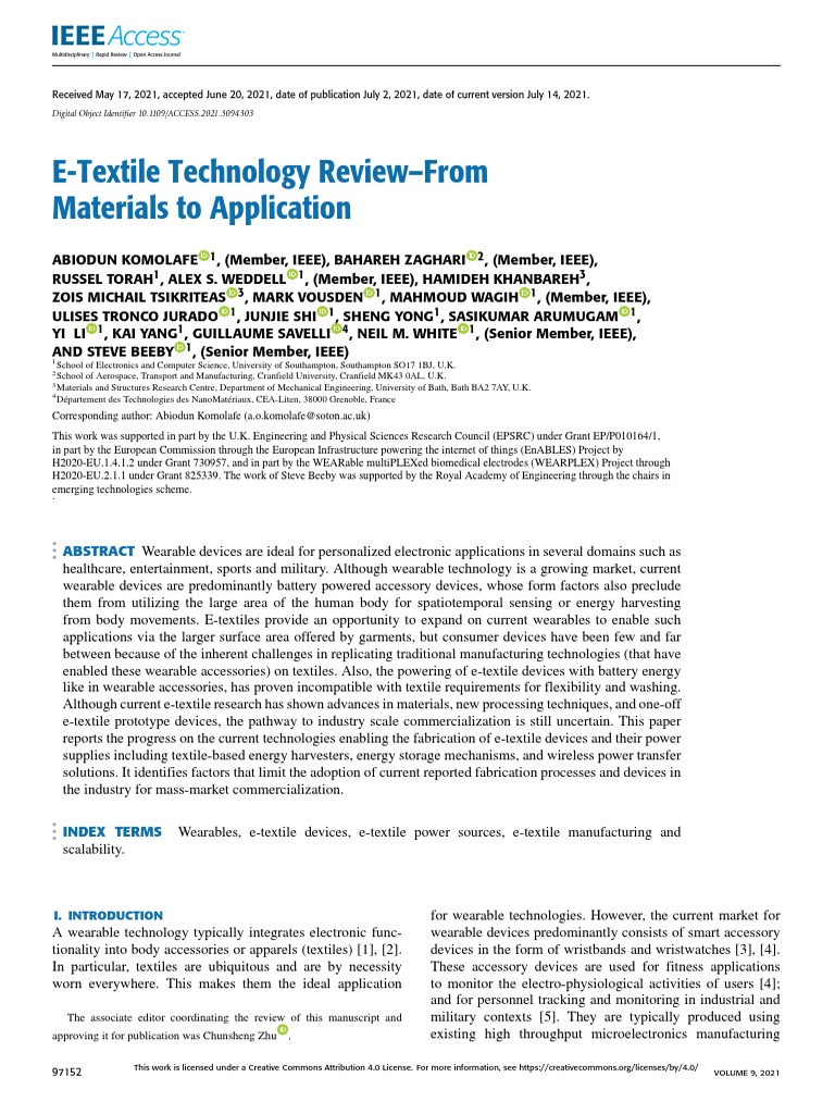 E-Textile Technology ReviewFrom Materials To Application | PDF | E Textiles | Energy Harvesting