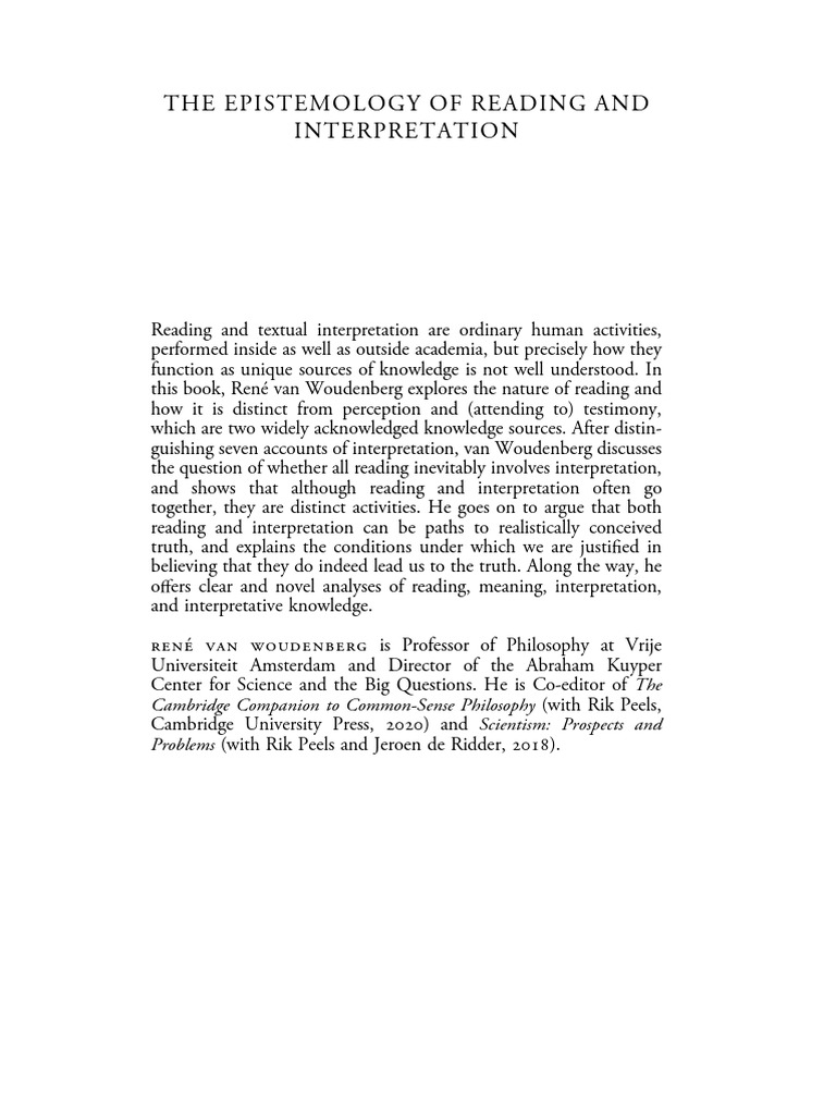 René Van Woudenberg - The Epistemology of Reading and Interpretation ...