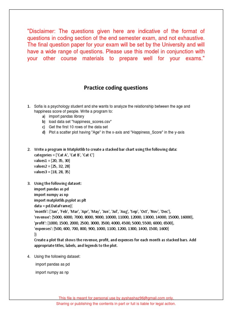 Practice Model Coding Questions | PDF | Computers