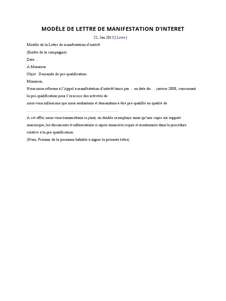 Modèle de lettre de manifestation d'intérêt | PDF