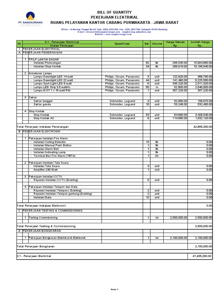 Boq BPJS - Kantor Cabang Purwakarta - Jawa Barat (Mep) Rev 03 | PDF