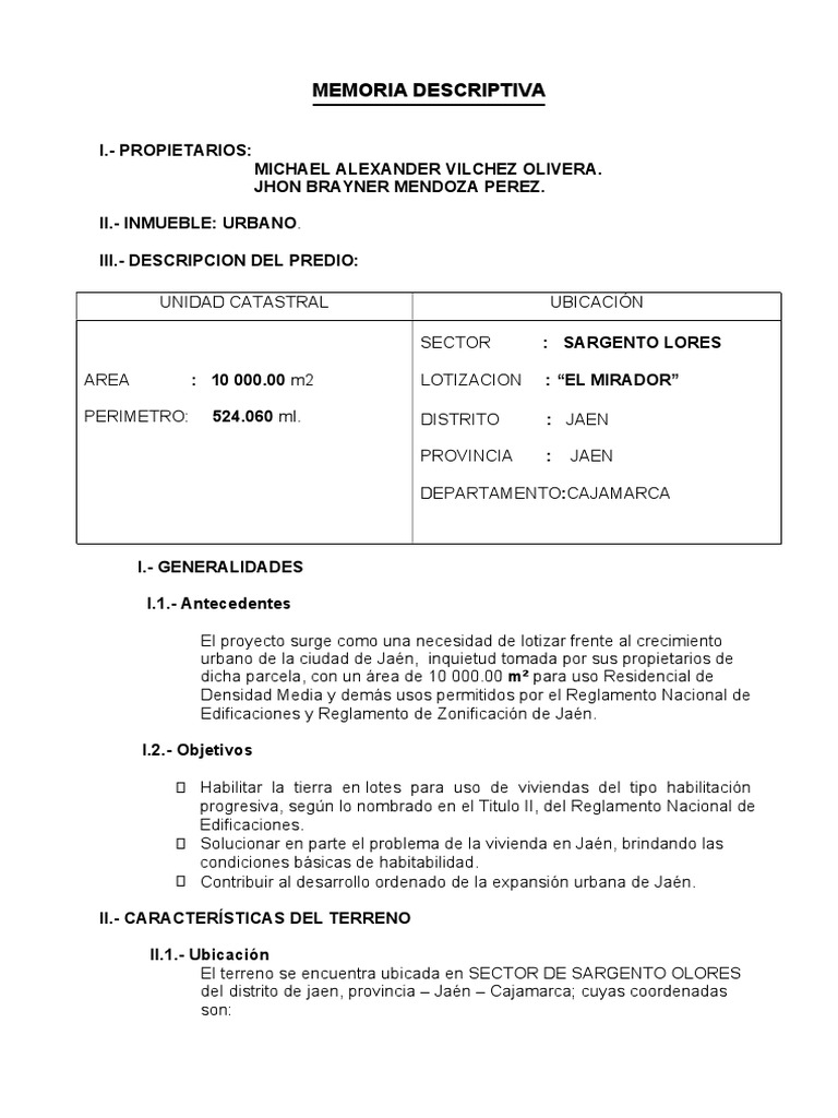 Proyecto de Lotización "El Mirador" Jaén | PDF | Zonificación