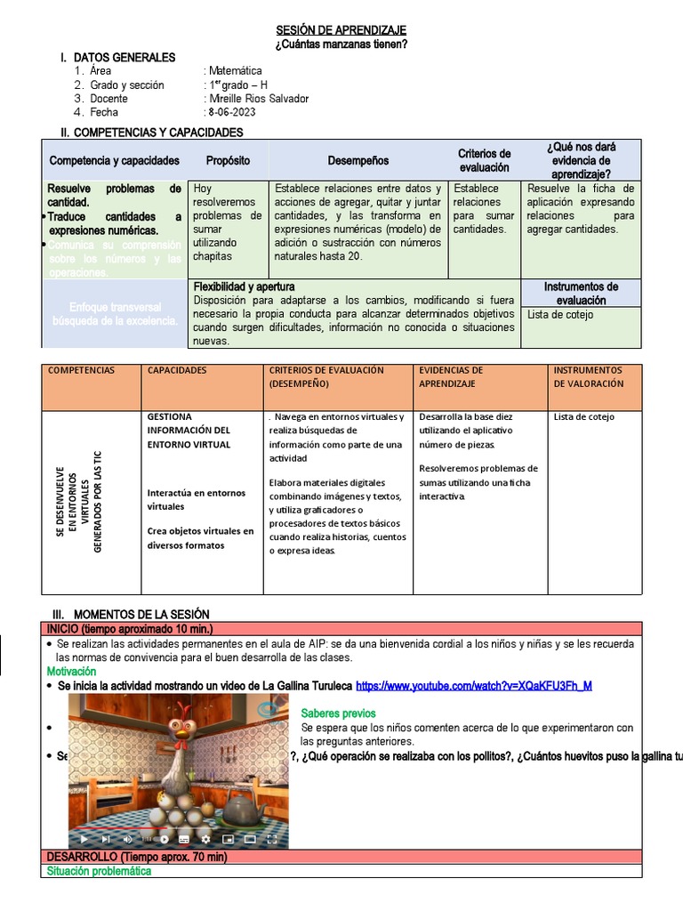 Sesion de Aprendizaje Matematica TIC | PDF