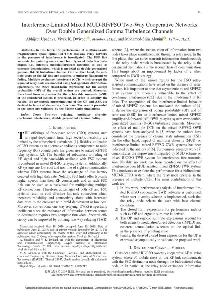 Interference Limited Mixed Mud Rf Fso Two Way Cooperative Networks Over Double Generalized Gamma