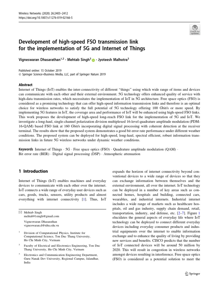 Development of High-Speed FSO Transmission Link | PDF | Wavelength ...