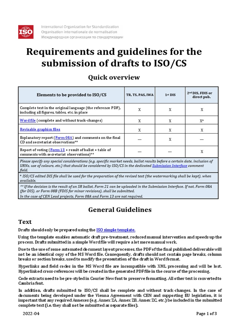 Requirements and Guidelines For The Submission of Drafts To ISOCS | PDF ...