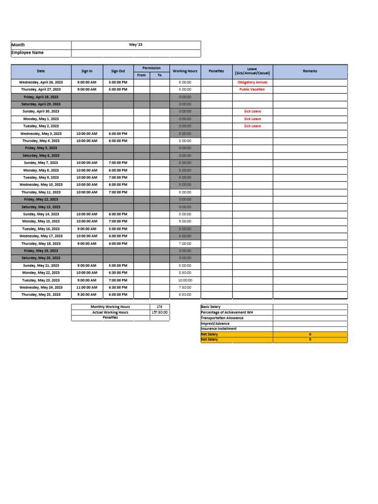 May 2023 Timesheet Summary | PDF