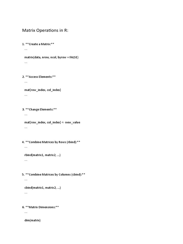 Matrix Operations in R Programming | PDF | Matrix (Mathematics ...