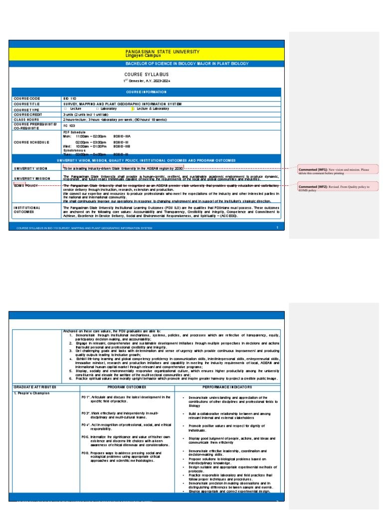 BIO 110 Course Syllabus: Plant GIS | PDF