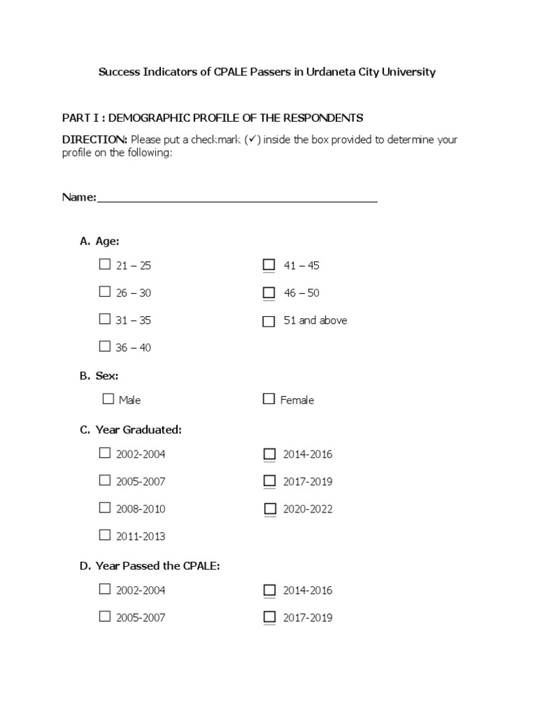 Success Indicators Questionnaire | Download Free PDF | Psychology ...