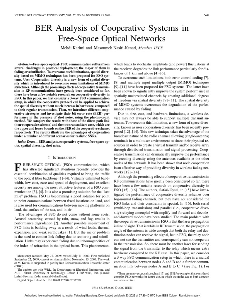 BER Analysis of Cooperative Systems in Free-Space Optical Networks ... BER Analysis of Cooperative Systems in Free-Space Optical Networks ...