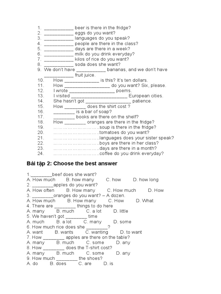 Questions Using How Much and How Many | PDF | Career & Growth | Cooking ...