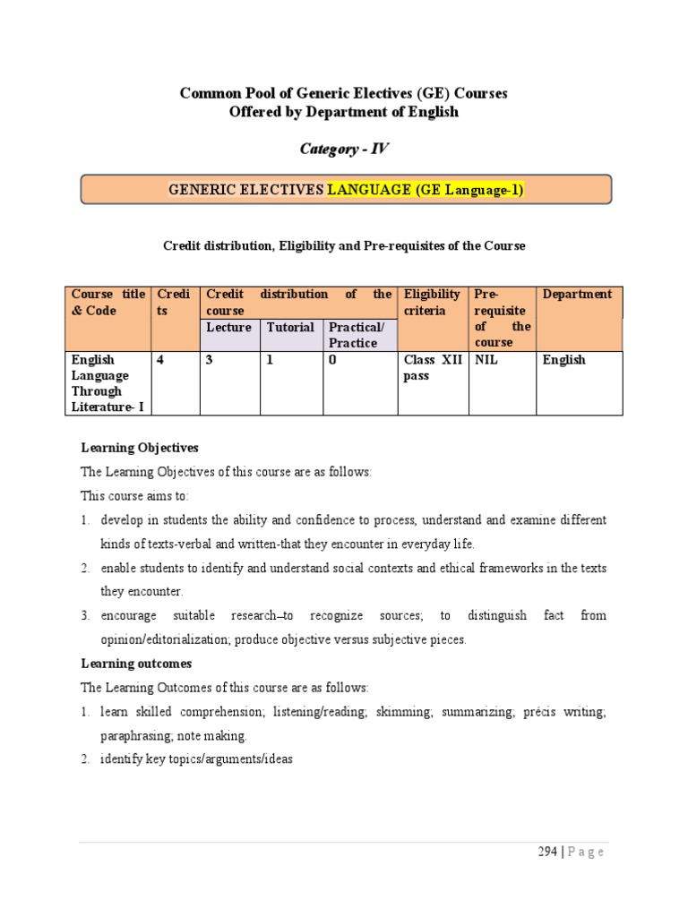 English Language Generic Electives Overview | PDF | English Language | Reading Comprehension
