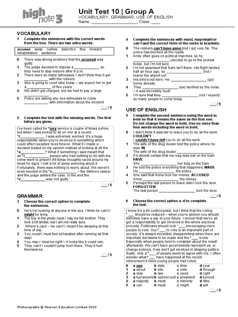 Unit 10 Test: Vocabulary & Grammar | PDF | English Language | Justice