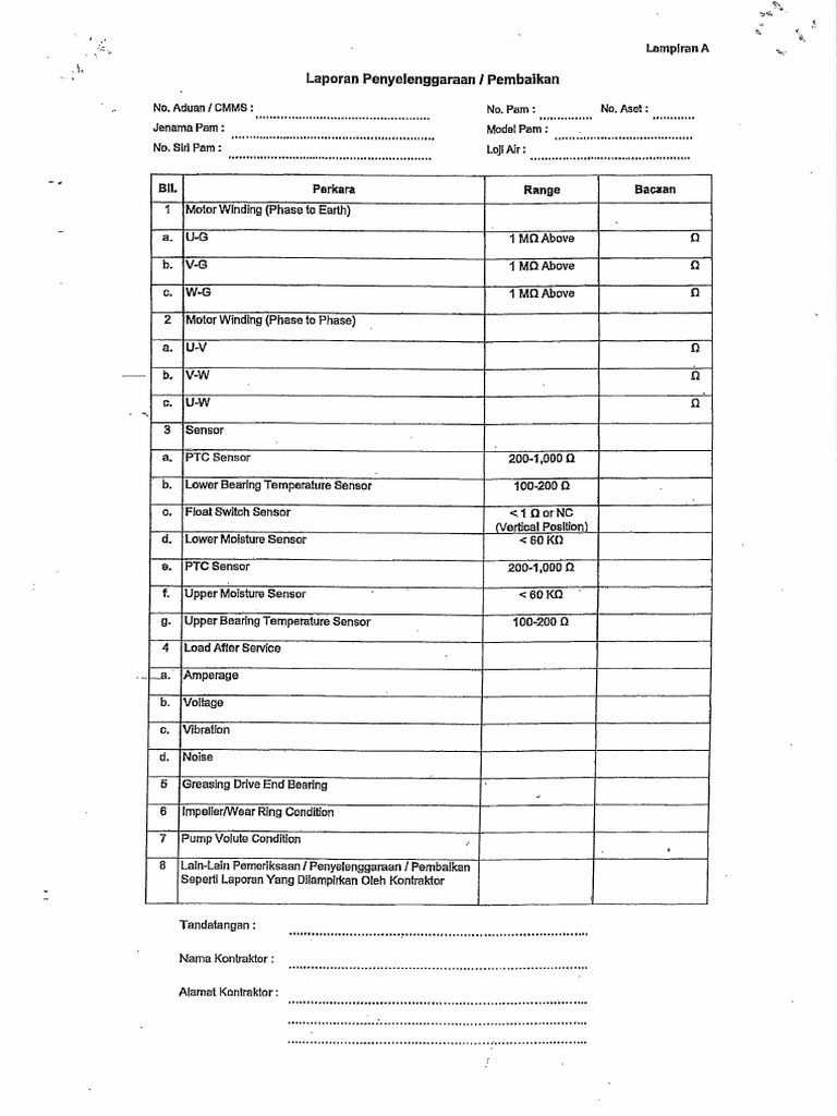 Borang P.M Kerja Maintenance | PDF