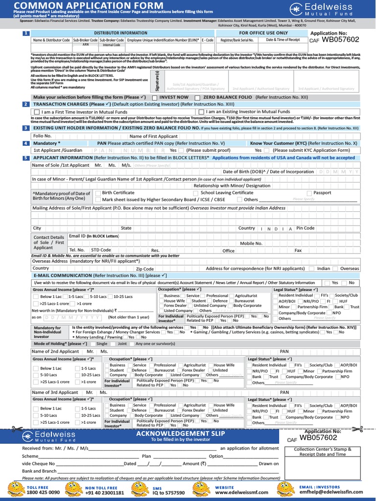 Edieweiss Common Application Form | PDF | Debit Card | Financial Services
