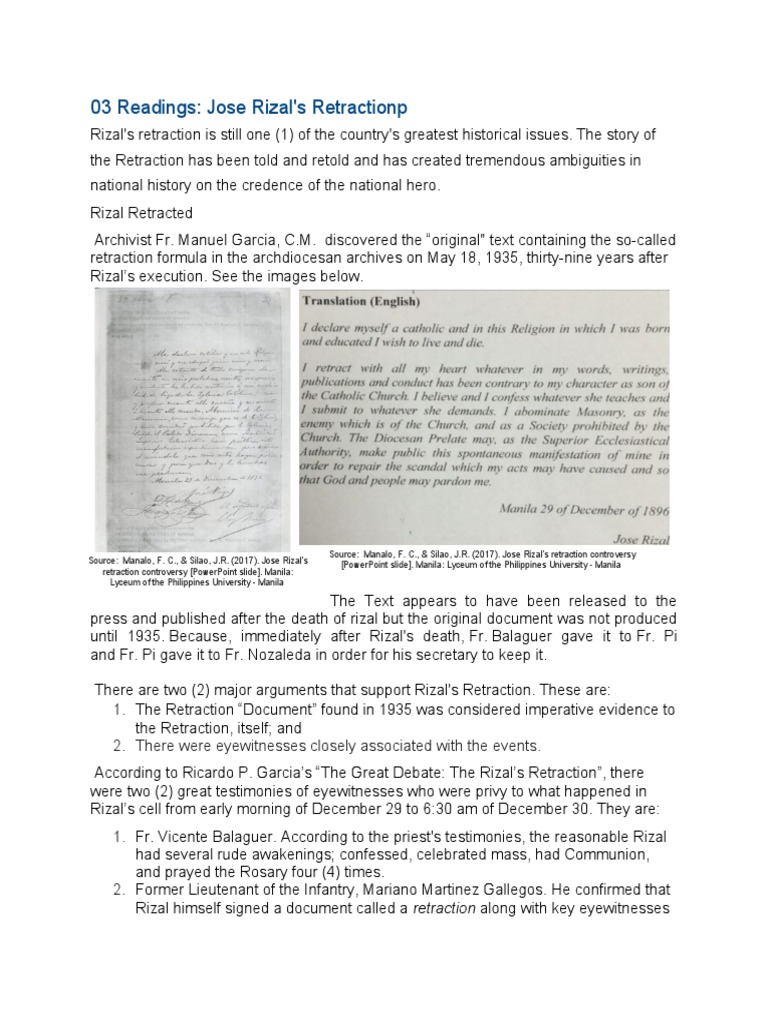 Jose Rizal's Retraction | PDF