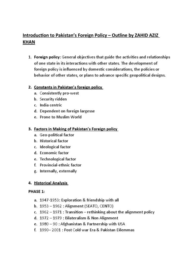 Overview of Pakistan's Foreign Policy | PDF | Pakistan | Global Politics