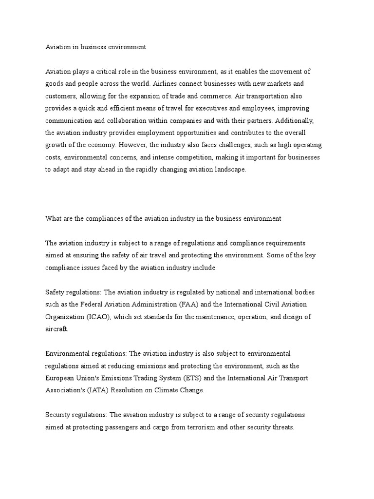 Aviation in Business Environment | PDF | Regulatory Compliance | Airlines