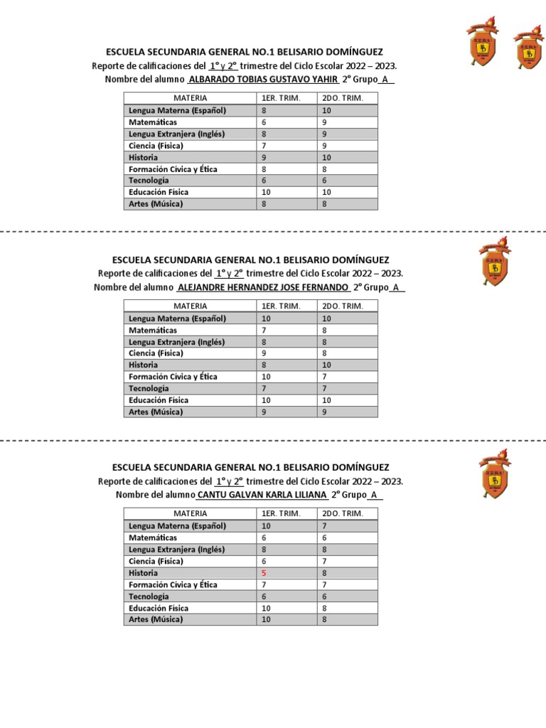 Reporte de Calificaciones 2022-2023 1 | PDF