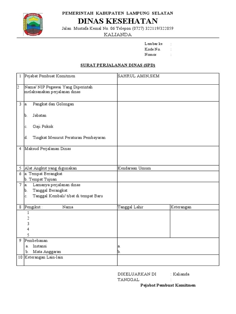 Format SPD Dinas Kesehatan Lampung Selatan | PDF