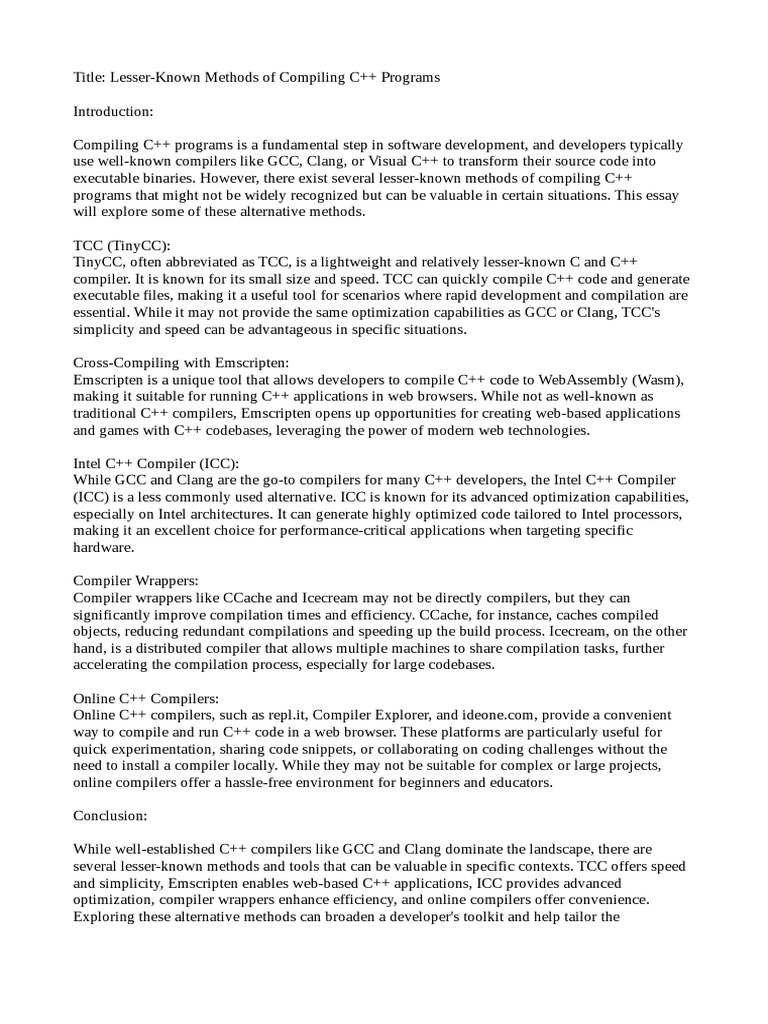 A Detailed Essay On C++ Compilation Methods - Redux | PDF | Compiler | Program Optimization
