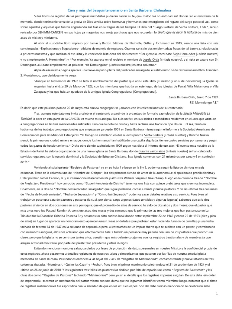 Santa Barbara CHIH, IMES-2 | PDF | Iglesia Congregacional | Bautismo
