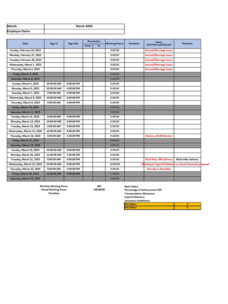 March 2023 Timesheet | PDF