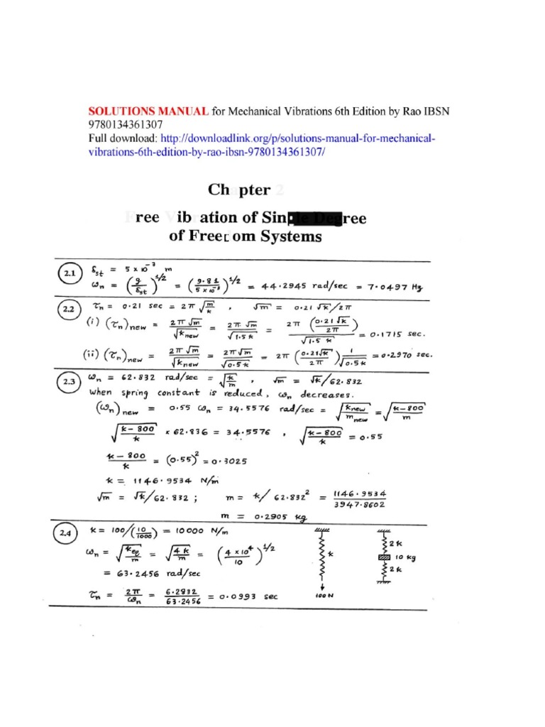 Solutions Manual for Mechanical Vibrations 6th Edition by Rao Ibsn ...