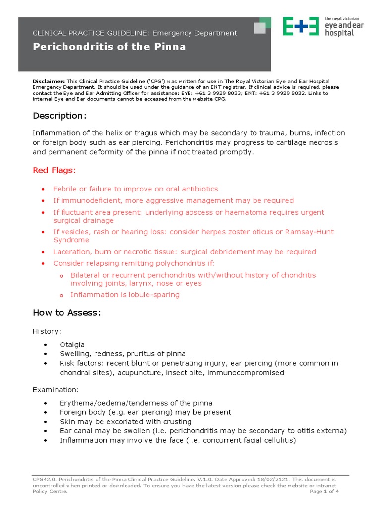 Perichondritis of The Pinna Clinical Practice Guideline | PDF