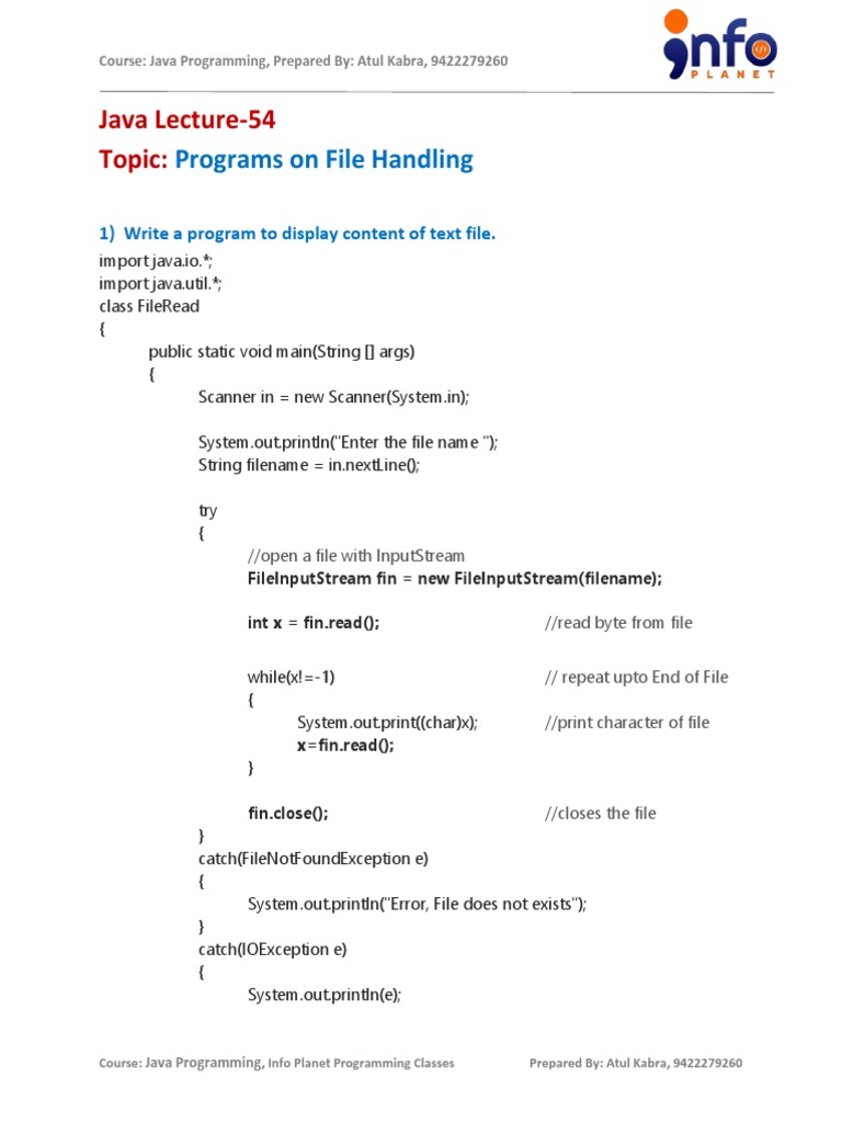 Java Lec-54 Programs On File Handling.344f835 | PDF