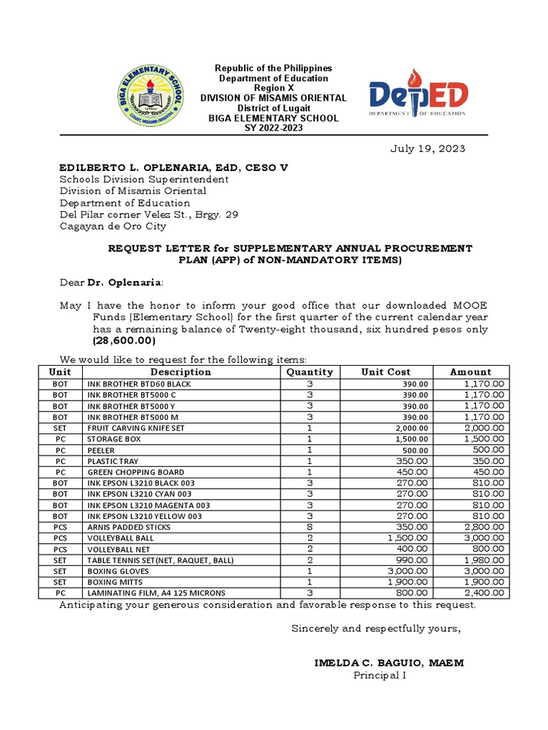 Supplemental Request Letter Sample | PDF