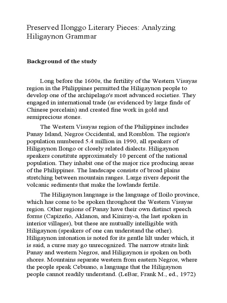 Preserved Ilonggo Literary Pieces: Analyzing Hiligaynon Grammar | PDF ...
