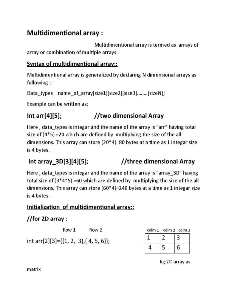 Multidimentional Array Pdf Matrix Mathematics Integer Computer Science