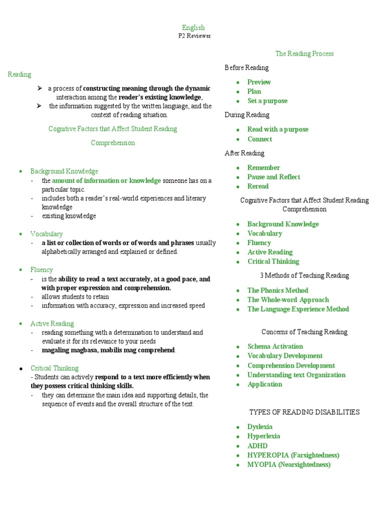 p2 English | PDF | Dyslexia | Reading Comprehension