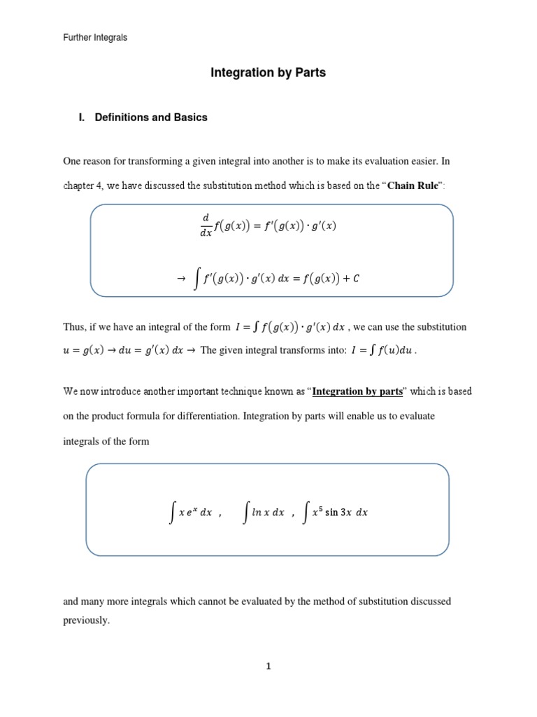 Integration by Parts | PDF | Integral | Derivative