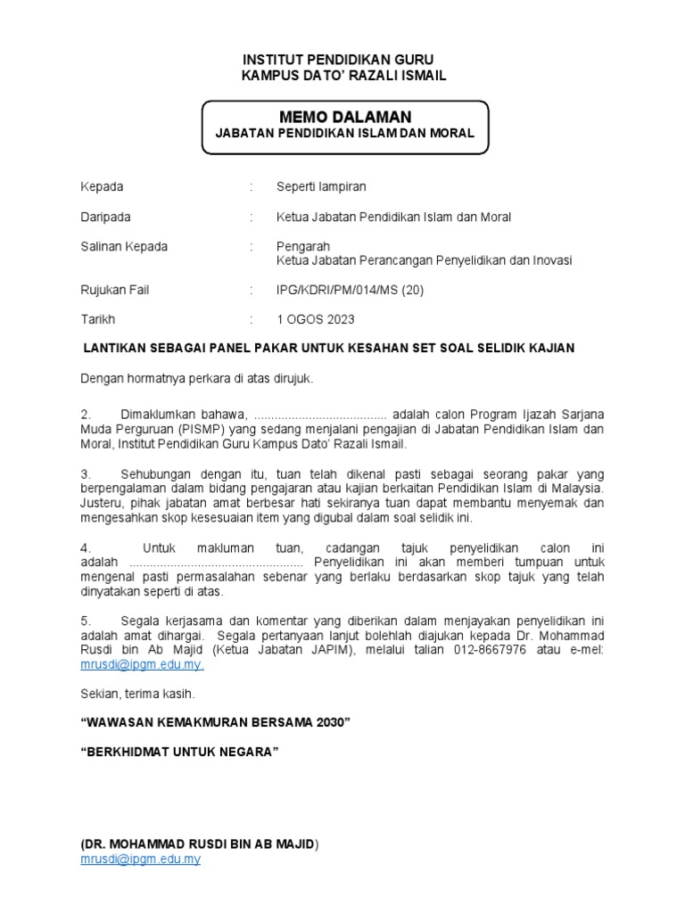 Contoh Memo Lantikan Pakar | PDF