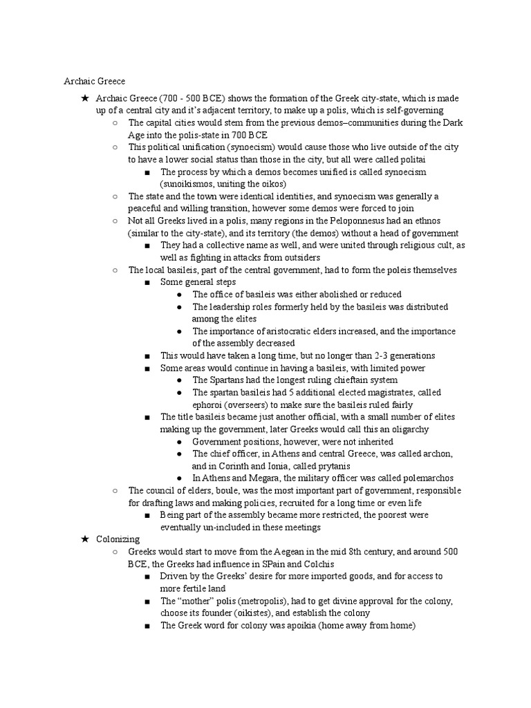 Archaic Greece: Formation of City-States | PDF | Greece | Greco Roman World