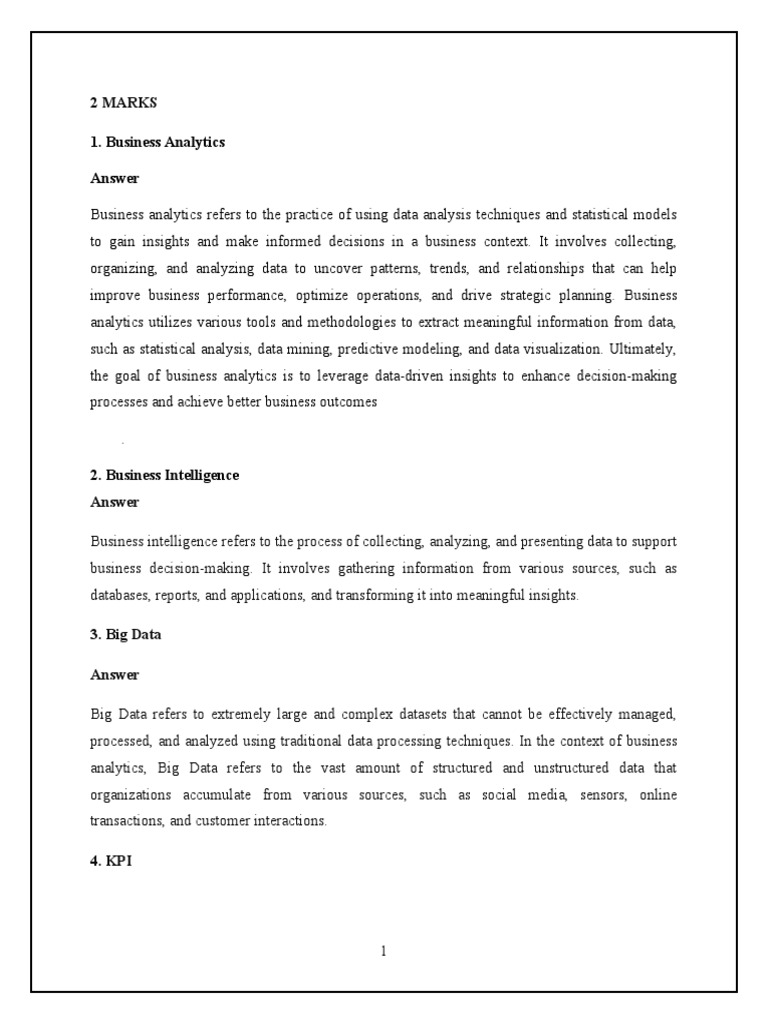 Business Analytics Answer: 2 Marks | PDF