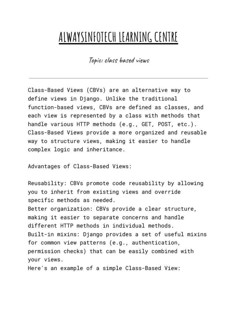 Topic Class Based Views Pdf Class Computer Programming Inheritance Object Oriented