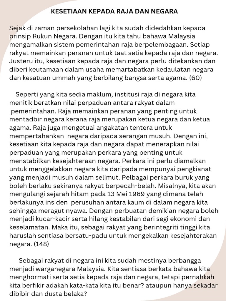 Karangan Kesetiaan Kepada Raja Dan Negara 2 | PDF