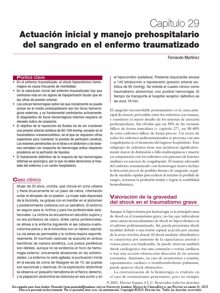 Actuacion Inical y Manejo Prehospitalario Del Sangrado Enfermo Traumatizado Cap 29 Fernando ...