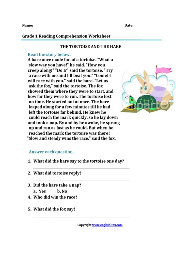 1st - Reading Comprehension - Tortoise-Hare | PDF