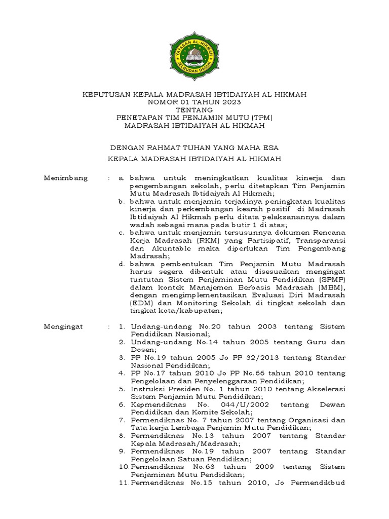 Contoh SK Tim Penjaminan Mutu | PDF