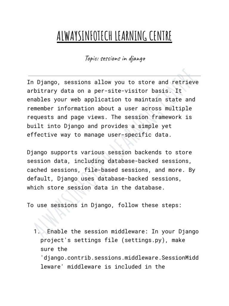 Topic - Sessions in Django | Download Free PDF | Http Cookie | Cache (Computing)