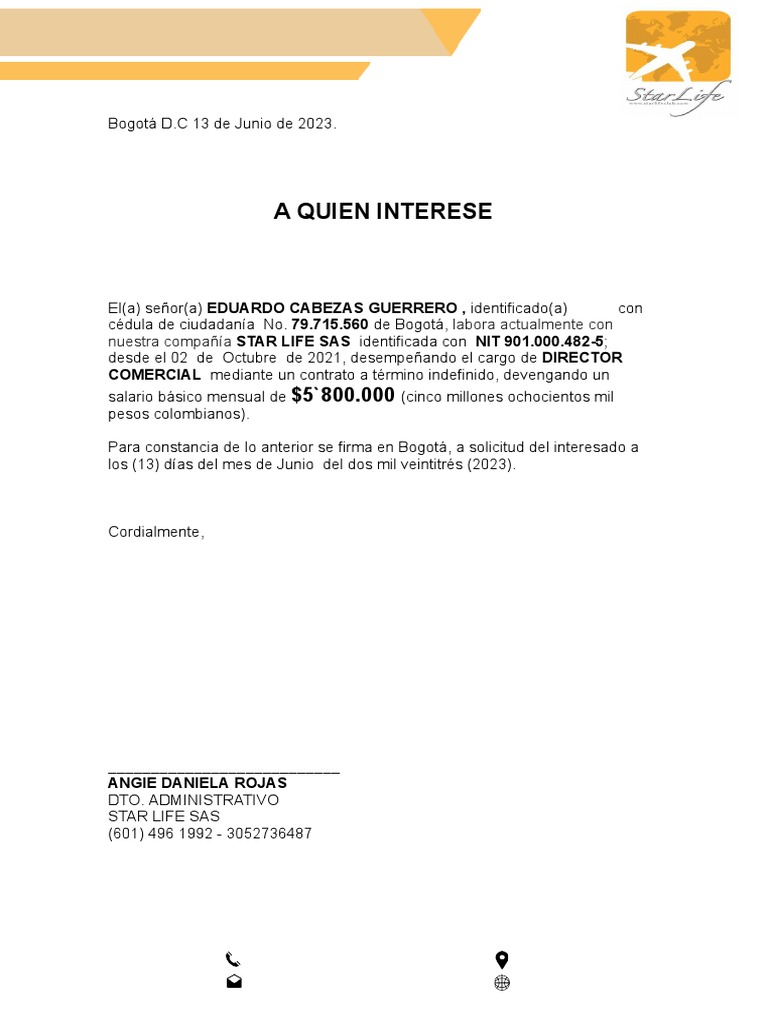 Formato Carta Laboral en Membrete | PDF