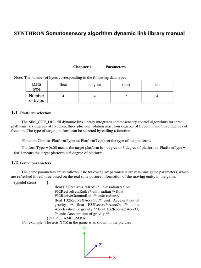 SYNTHRON Somatosensory Algorithm Dynamic Link Library Manual | PDF