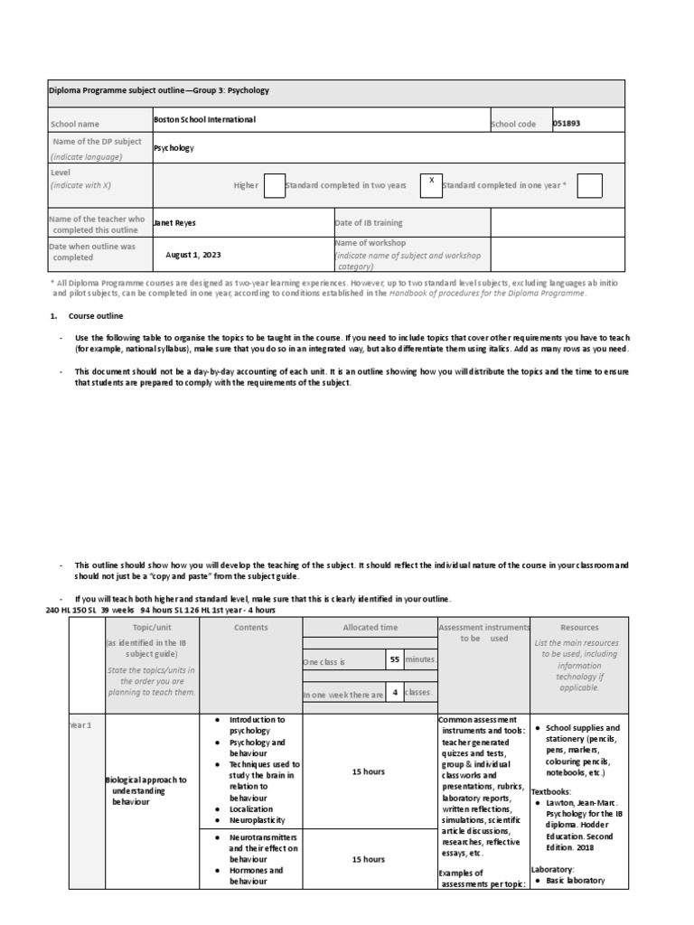 Psychology Course Outline for IB DP | PDF | Experiment | Psychology