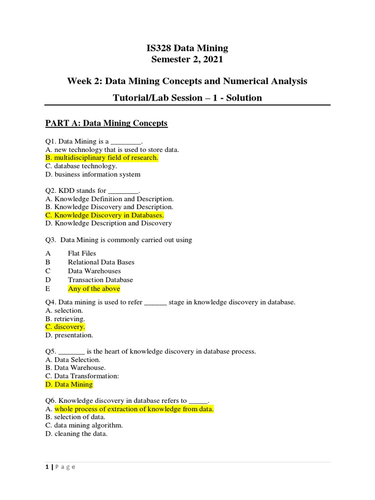 IS328 Data Mining-Tutorial 1 Solution | Download Free PDF | Statistics | Data